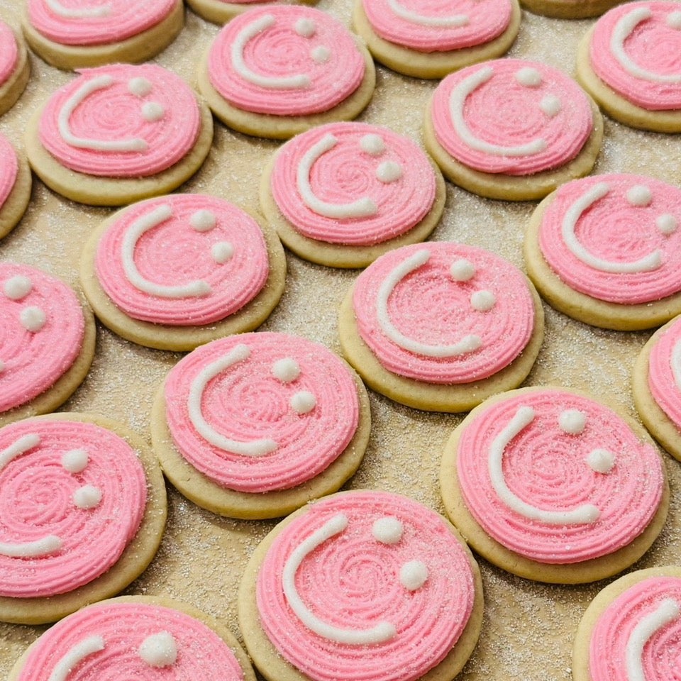 VANILLA ALMOND BUTTERCREAM SUGAR SMILEYS | The Chunky Poodle Cookie Co.